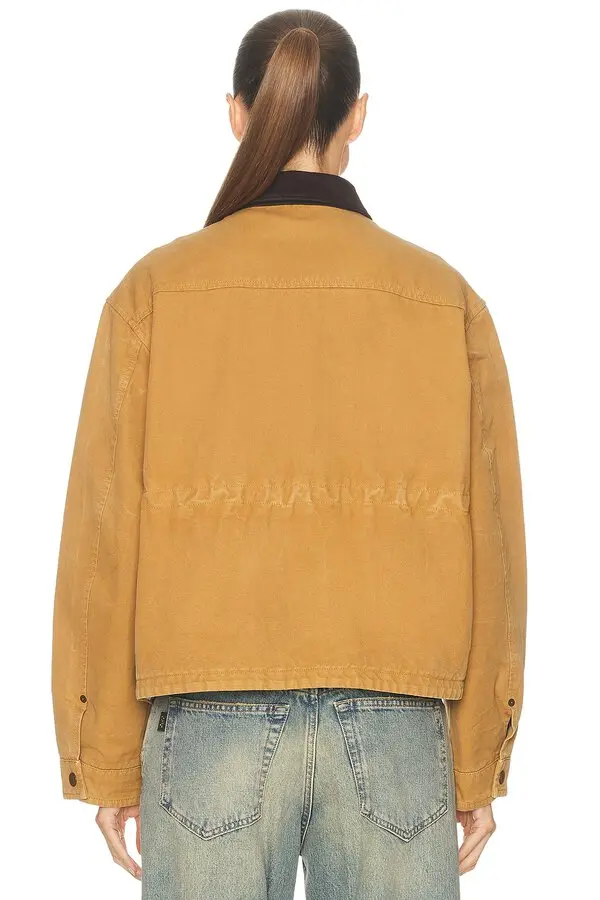 Acne Studios Canvas Wash Jacket With Leather Collar - Rust Brown